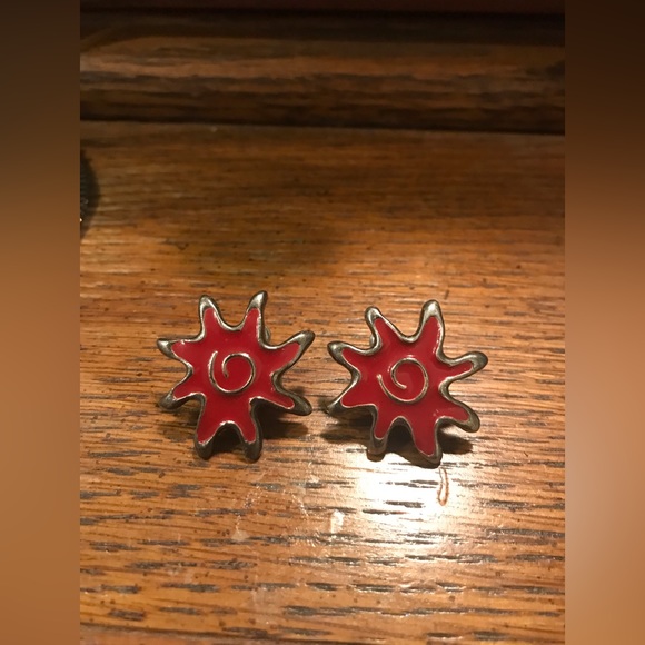 Vintage | Jewelry | Vintage Red Silver Paint Splatter Swirl Stud ...